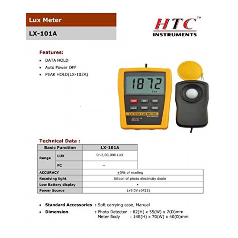 Buy HTC LX-101A Lux Meter Serial HTC-G1 Measures Up-To 2,00,000 LUX ...